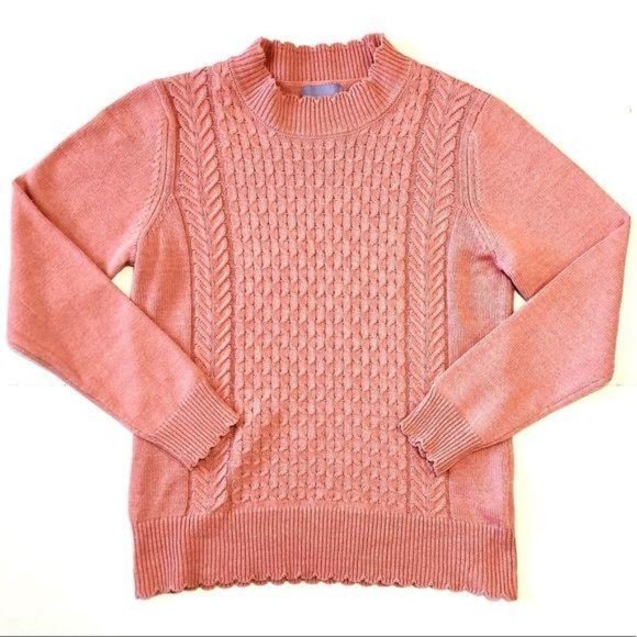Laura Scott | Sweaters | Laura Scott Sweet Ruffle Mock Neck Cable Knit ...